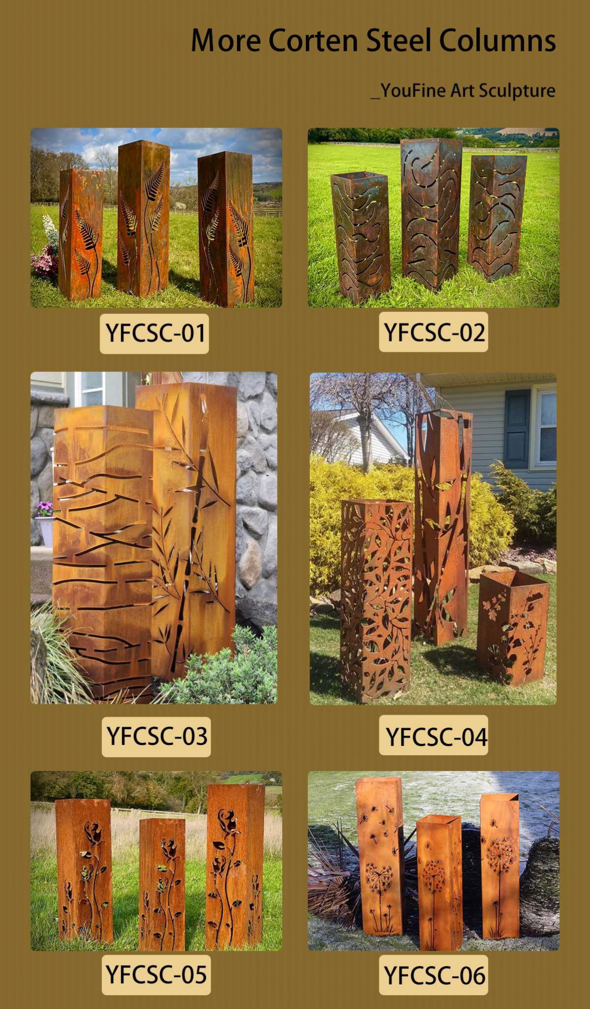 Hollow Corten Steel Metal Garden Columns - YouFine Sculpture