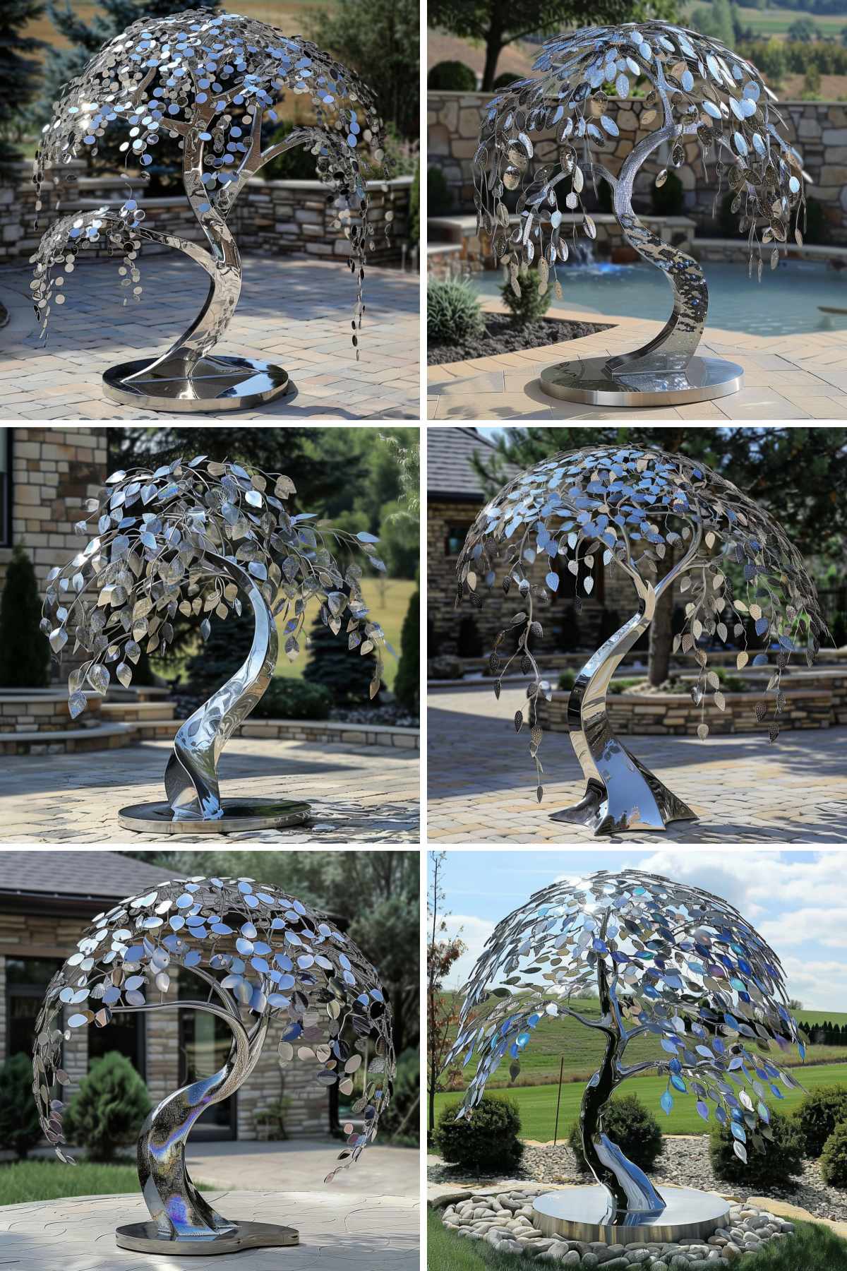 Large Modern Metal Tree Outdoor Sculpture Decor - YouFine